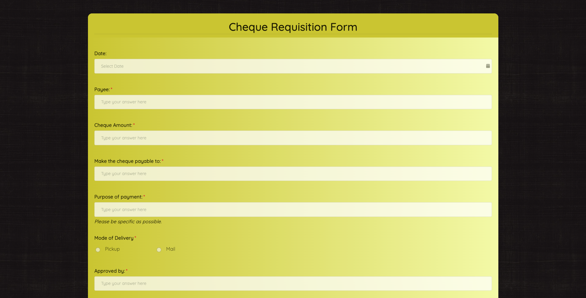 Cheque Requisition Form | Formplus